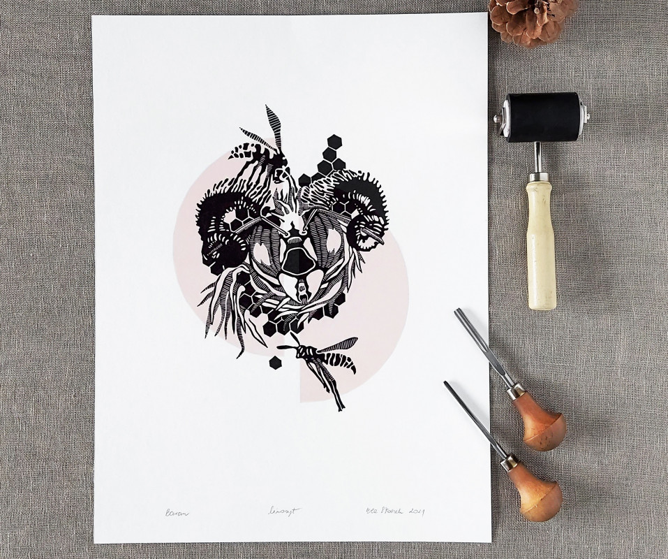 Obraz Grafika BARAN Zodiak Linoryt Orygina A3 Sklep Online Artyferia obraz-grafika-baran-zodiak-linoryt-orygina-a3-sklep-online-artyferia
